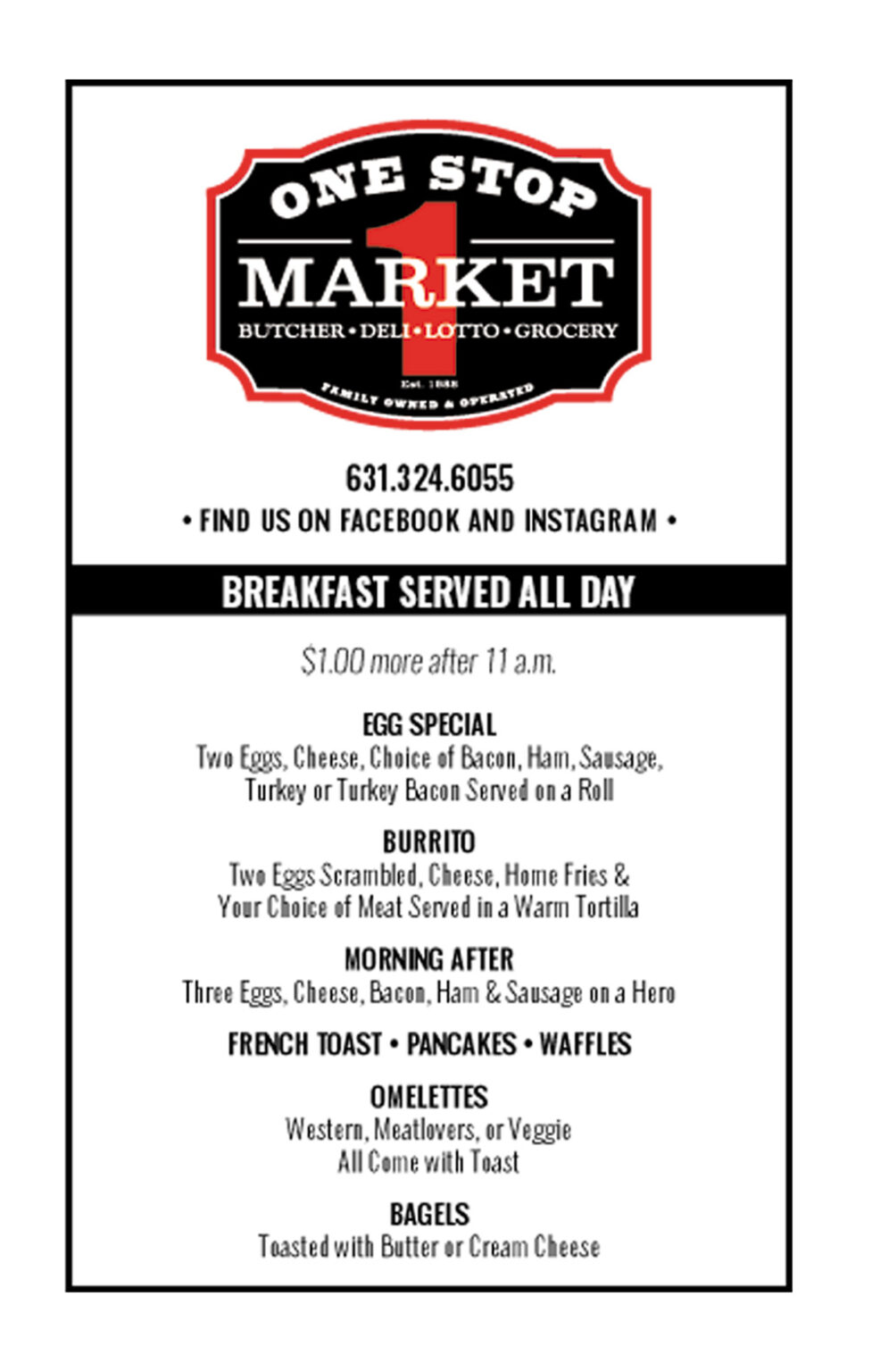 Menus - One Stop Market