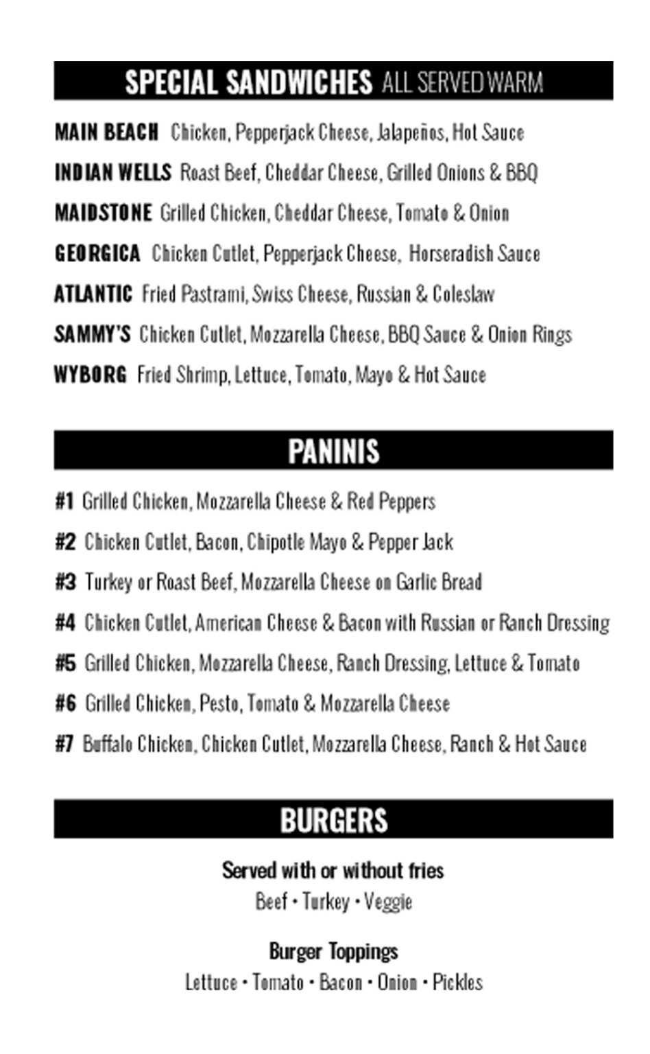 Menus - One Stop Market